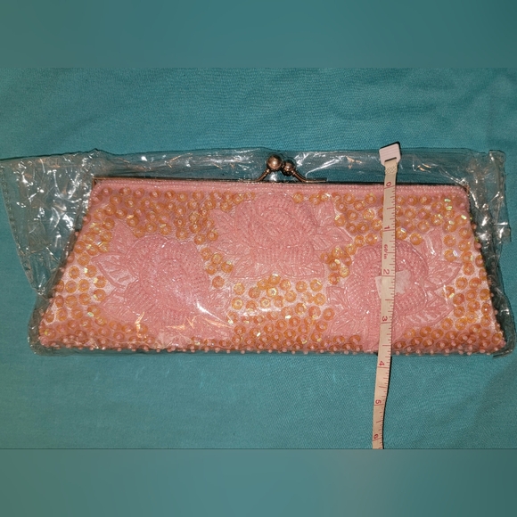 Bags | Embellished Beaded Sequin Pink Clutch Party Purse Rose Design ...
